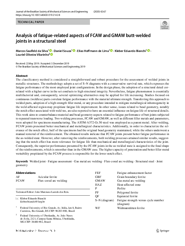 (PDF) Analysis of fatigue-related aspects of FCAW and GMAW butt-welded joints in a structural ...