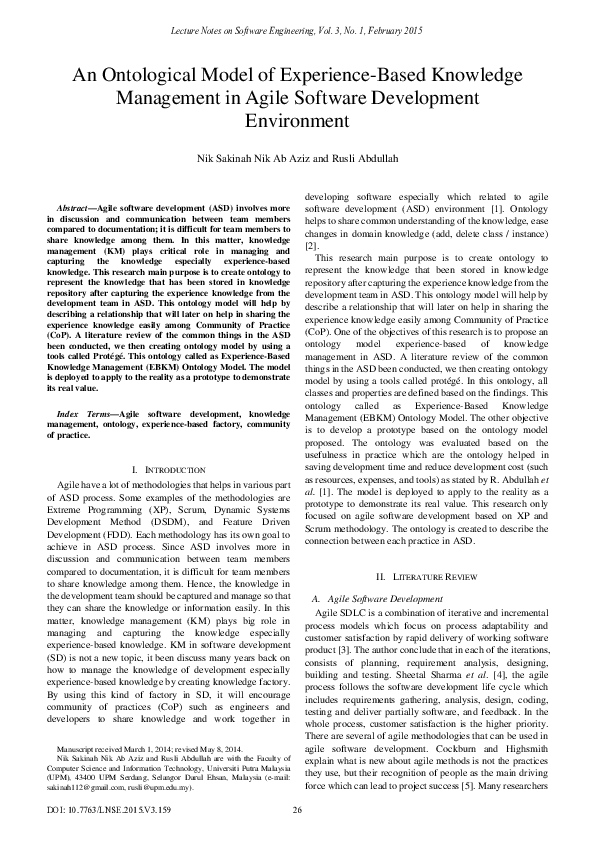 (PDF) An Ontological Model of Experience-Based Knowledge Management in Agile Software ...