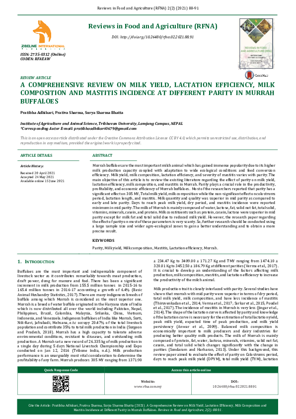 (PDF) A Comprehensive Review on Milk Yield, Lactation Efficiency, Milk Composition and Mastitis ...