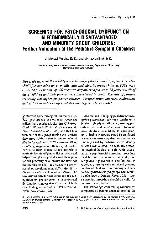 (PDF) Screening for psychosocial dysfunction in economically ...