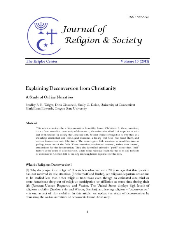 (PDF) Explaining deconversion from Christianity: a study of online ...