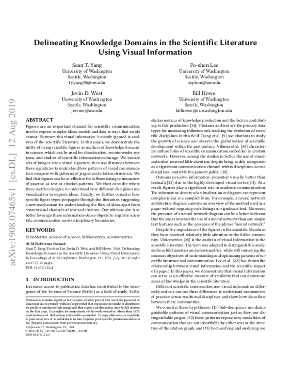 (PDF) Delineating Knowledge Domains in the Scientific Literature Using Visual Information