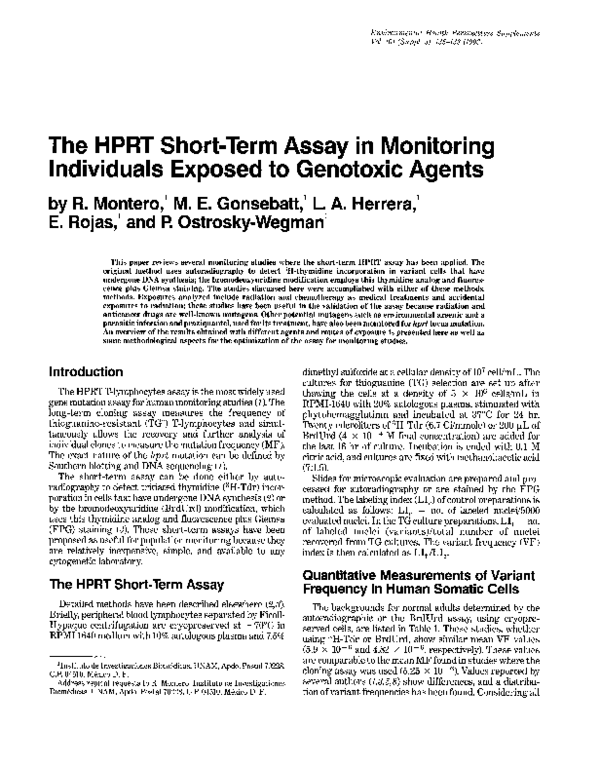 (PDF) The HPRT Short-Term Assay in Monitoring Individuals Exposed to ...