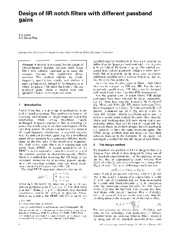 (PDF) Design of IIR notch filters with different passband gains