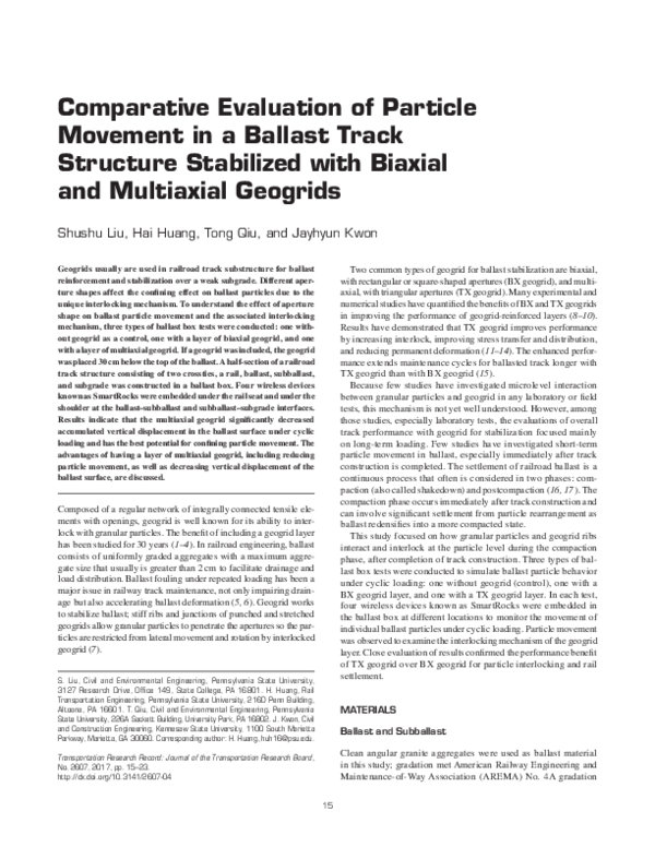 (PDF) Comparative Evaluation of Particle Movement in a Ballast Track Structure Stabilized with ...