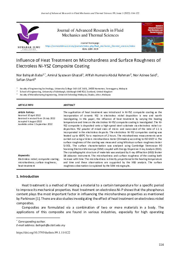 (PDF) Influence of Heat Treatment on Microhardness and Surface Roughness of Electroless Ni-YSZ ...