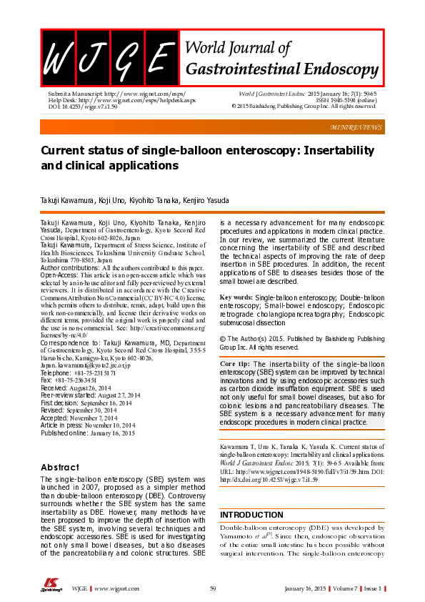 (PDF) Current status of single-balloon enteroscopy: Insertability and ...