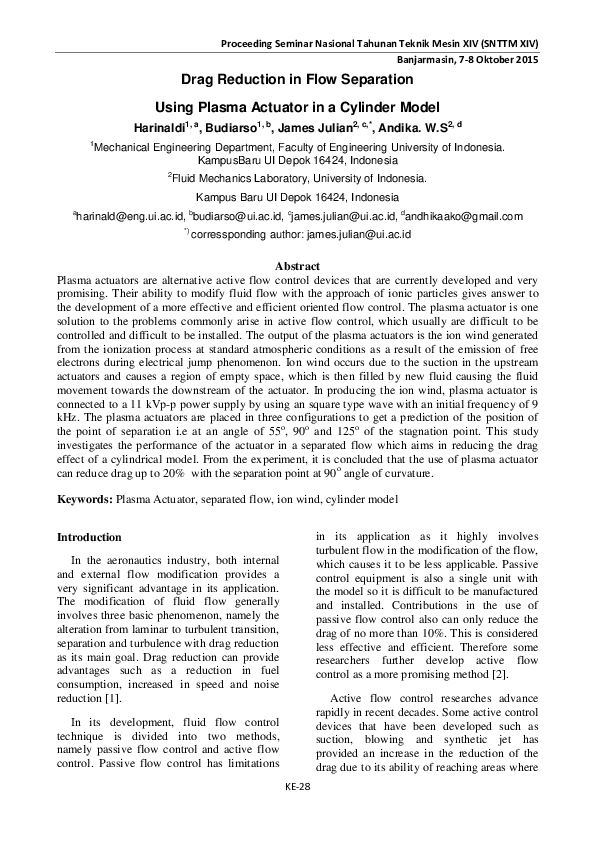 (PDF) Drag Reduction in Flow Separation Using Plasma Actuator in a ...