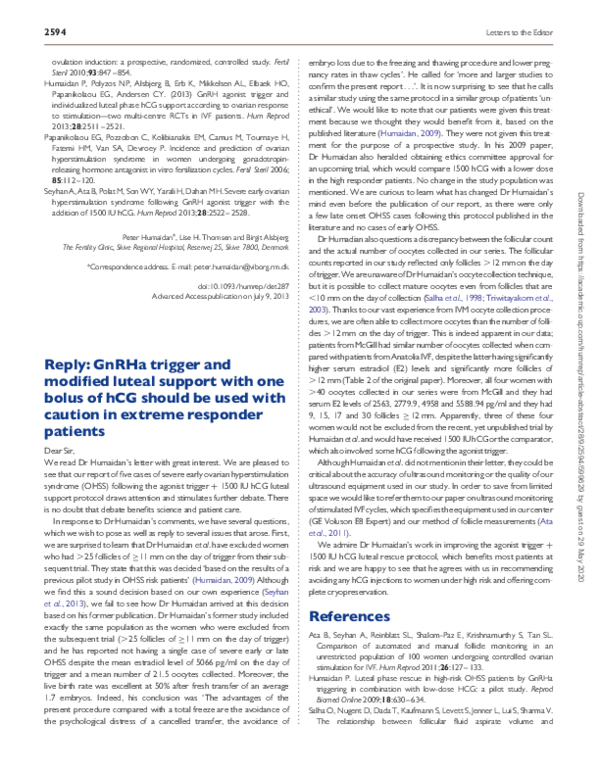 (PDF) Reply: GnRHa trigger and modified luteal support with one bolus ...