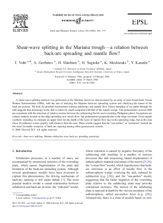 (PDF) Shear-wave splitting in the Mariana trough—a relation between back-arc spreading and ...