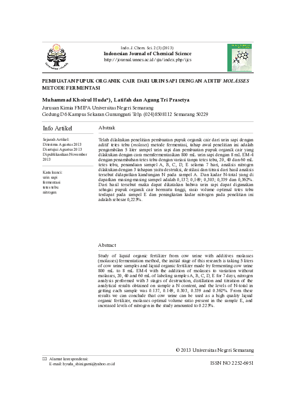 (PDF) Pembuatan Pupuk Organik Cair Dari Urin Sapi Dengan Aditif ...