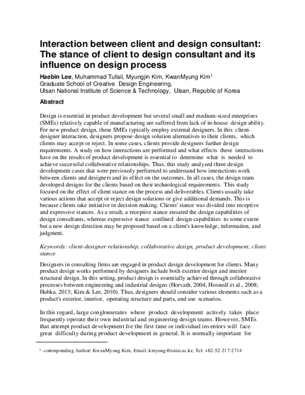 (PDF) Interaction between client and design consultant: The stance of ...