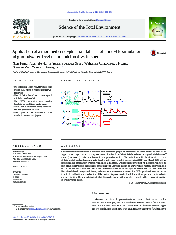 (PDF) Application of a modified conceptual rainfall–runoff model to simulation of groundwater ...