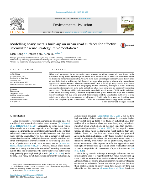 (PDF) Modelling heavy metals build-up on urban road surfaces for ...