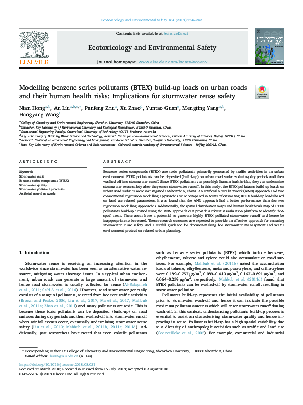 (PDF) Modelling benzene series pollutants (BTEX) build-up loads on ...