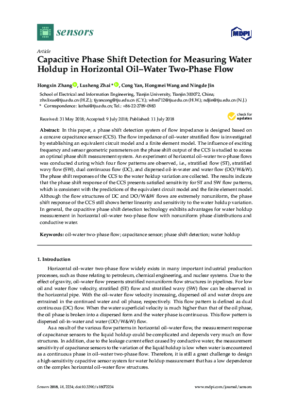 (PDF) Capacitive Phase Shift Detection for Measuring Water Holdup in ...