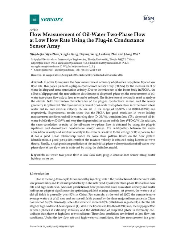 (PDF) Flow Measurement of Oil-Water Two-Phase Flow at Low Flow Rate ...