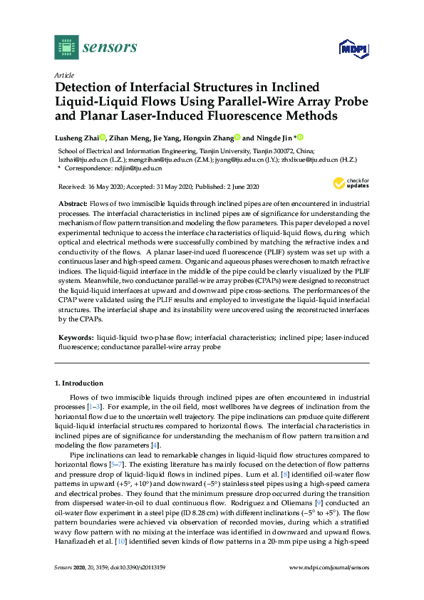 (PDF) Detection of Interfacial Structures in Inclined Liquid-Liquid Flows Using Parallel-Wire ...
