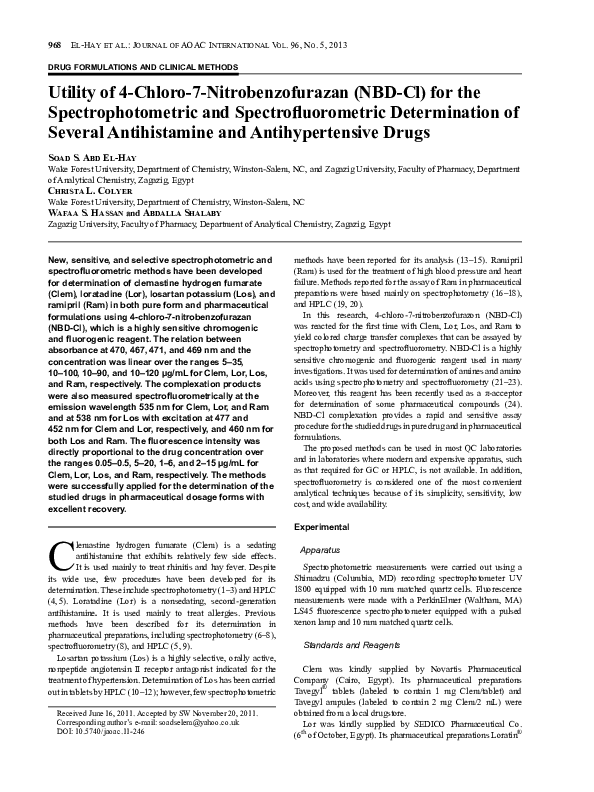 (PDF) Utility of 4-Chloro-7-Nitrobenzofurazan (NBD-Cl) for the ...