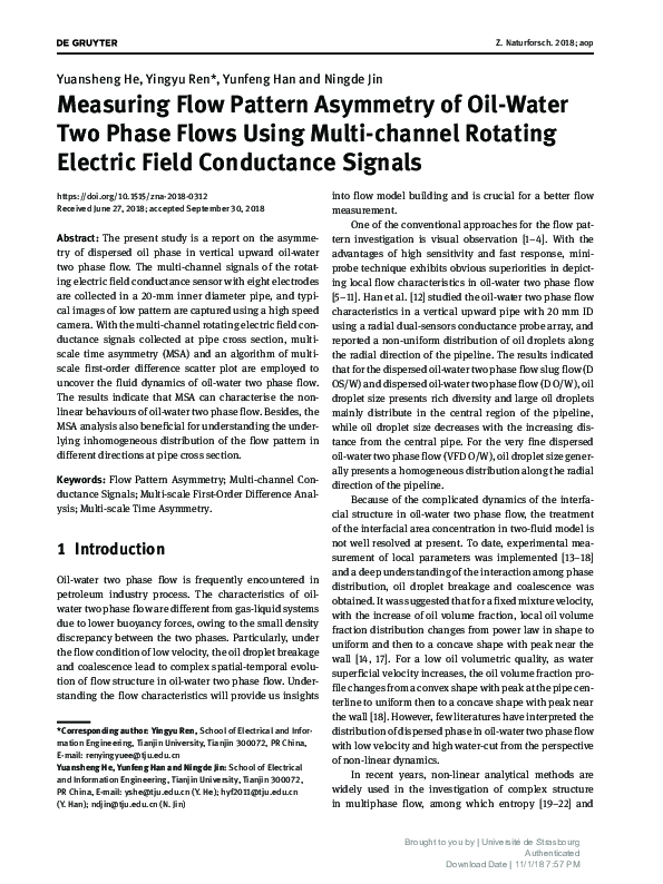 (PDF) Measuring Flow Pattern Asymmetry of Oil-Water Two Phase Flows ...
