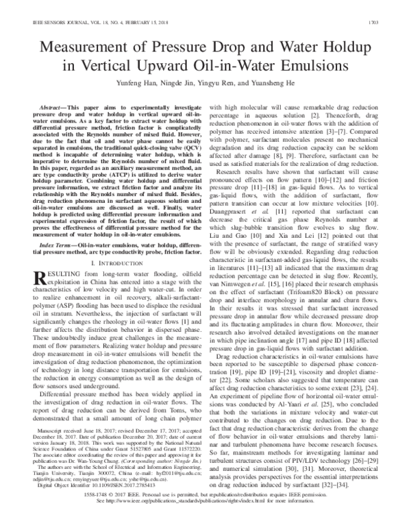 (PDF) Measurement of Pressure Drop and Water Holdup in Vertical Upward ...