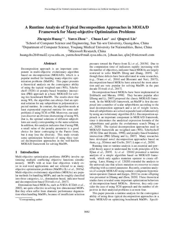 Pdf A Runtime Analysis Of Typical Decomposition Approaches In Moea D Framework For Many