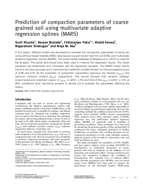 (PDF) Prediction of compaction parameters of coarse grained soil using multivariate adaptive ...