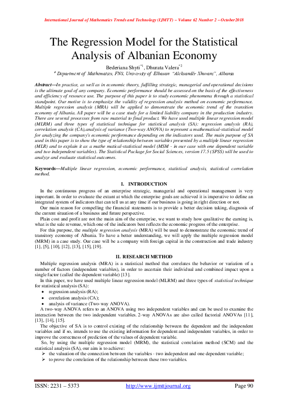 (PDF) The Regression Model for the Statistical Analysis of Albanian Economy