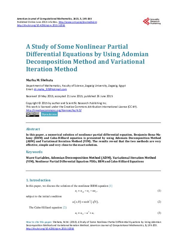 (PDF) A Study of Some Nonlinear Partial Differential Equations by Using Adomian Decomposition ...