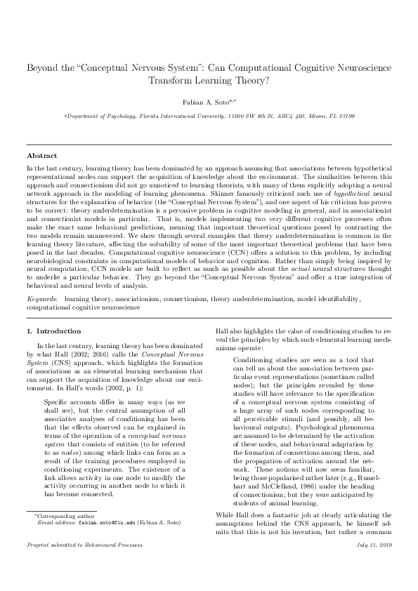 (PDF) Beyond the “Conceptual Nervous System”: Can Computational Cognitive Neuroscience Transform ...