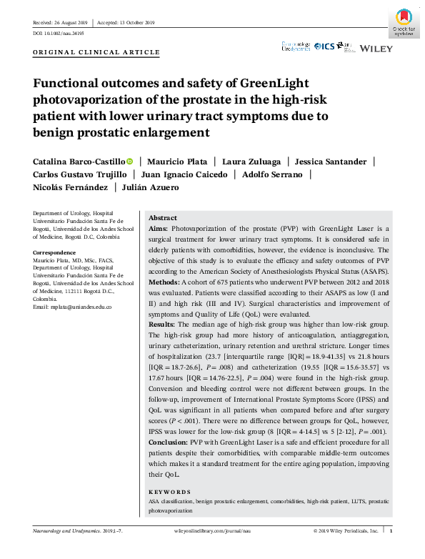 (PDF) Functional outcomes and safety of GreenLight photovaporization of ...