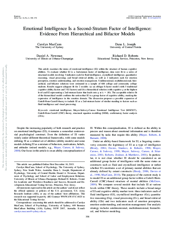 (PDF) Emotional intelligence is a second-stratum factor of intelligence ...