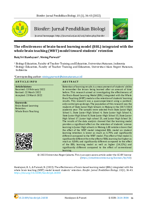(PDF) The effectiveness of brain-based learning model (BBL) integrated ...