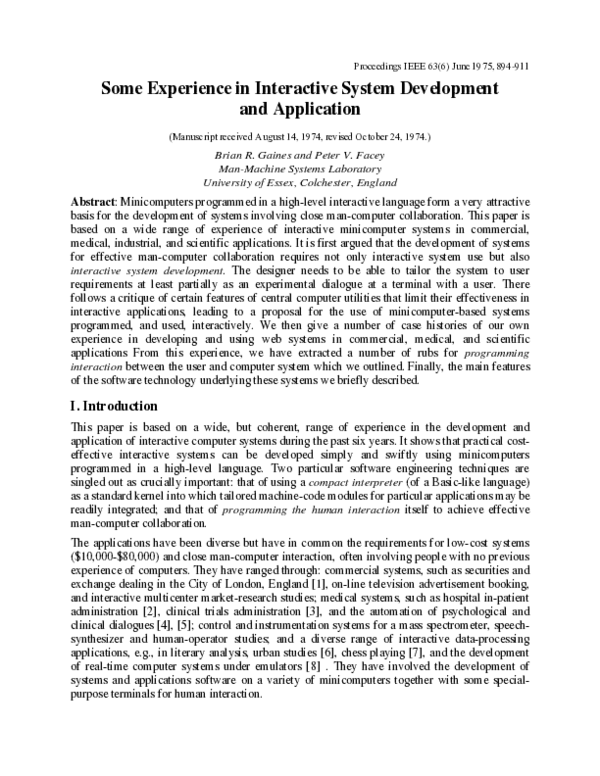 (PDF) Some experience in interactive system development and application