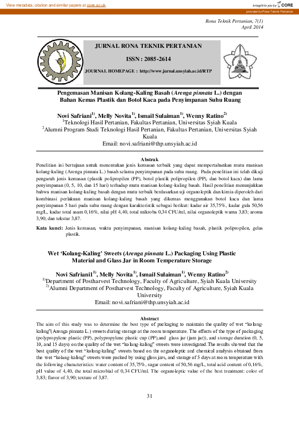 (PDF) Pengemasan Manisan Kolang-Kaling Basah (Arenga pinnata L.) dengan ...