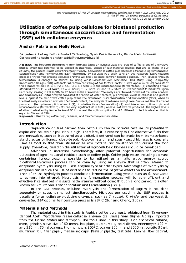 (PDF) Utilization of coffee pulp cellulose for bioetanol production ...