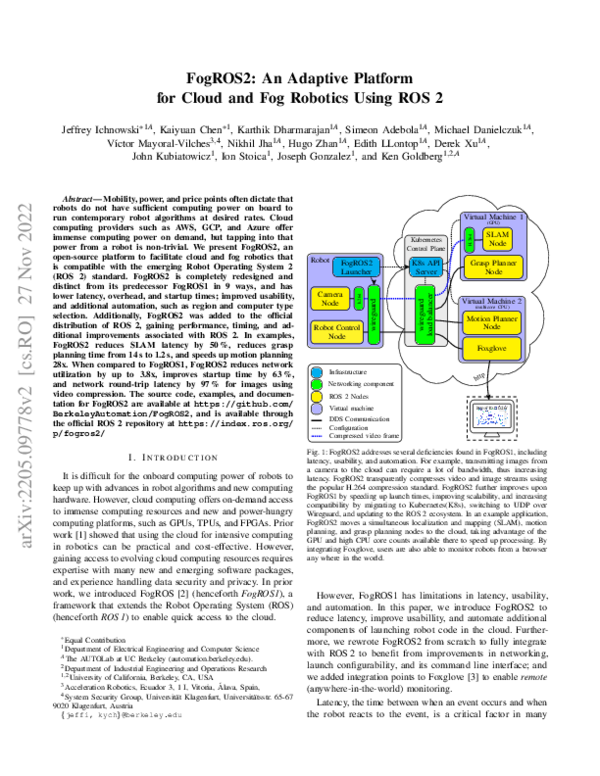 (PDF) FogROS 2: An Adaptive and Extensible Platform for Cloud and Fog Robotics Using ROS 2