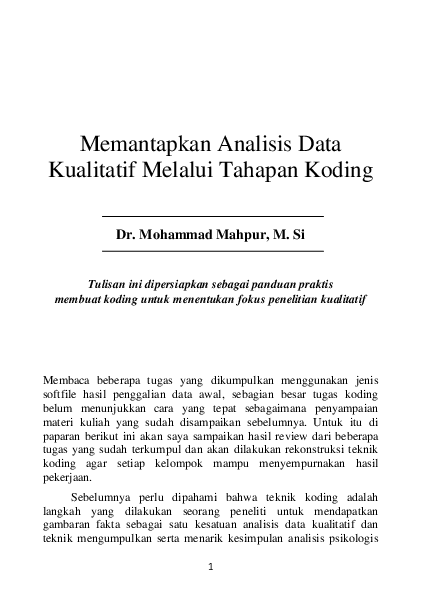 (PDF) Memantapkan Analisis Data Kualitatif Melalui Tahapan Koding