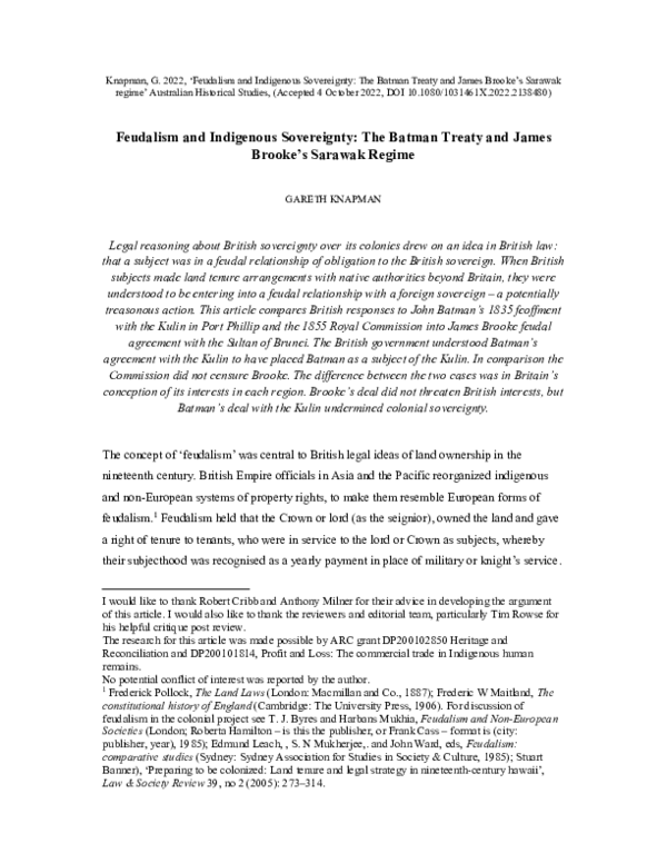 (PDF) Feudalism and Indigenous Sovereignty: The Batman Treaty and James ...