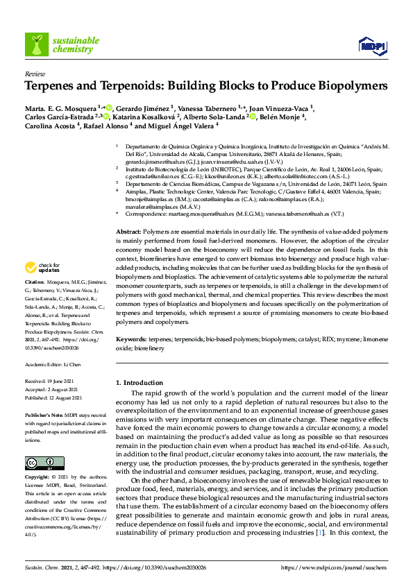 (PDF) Terpenes and Terpenoids: Building Blocks to Produce Biopolymers