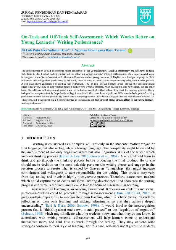 (PDF) On-Task and Off-Task Self-Assessment: Which Works Better on Young ...