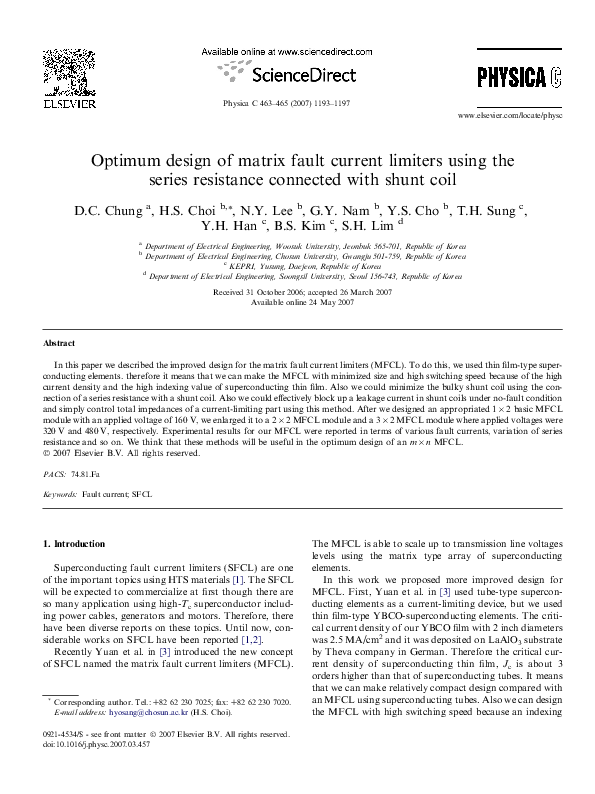 Pdf Optimum Design Of Matrix Fault Current Limiters Using The Series