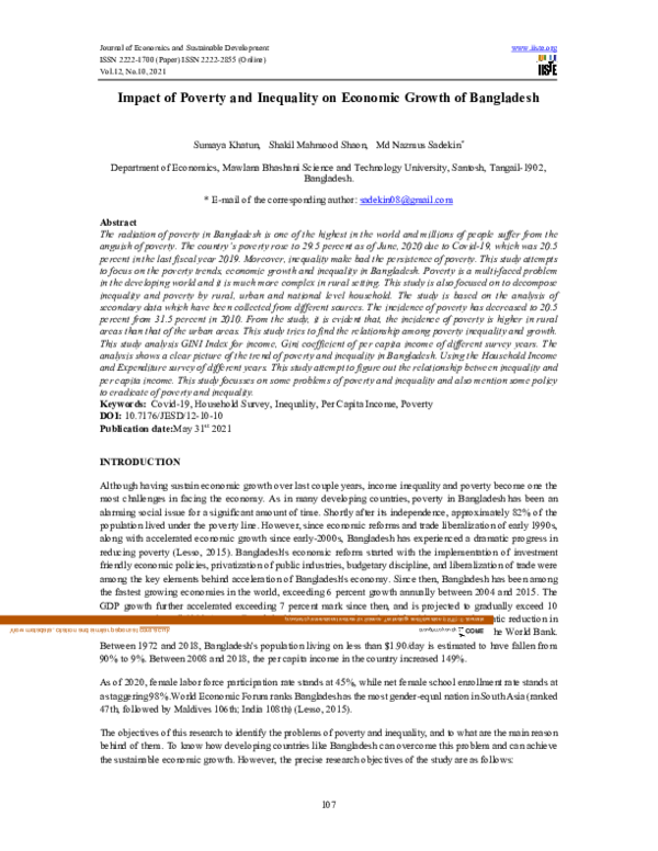 (PDF) Impact of Poverty and Inequality on Economic Growth of Bangladesh