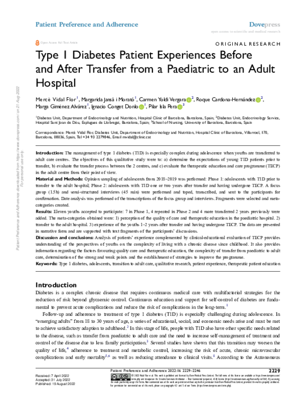 (PDF) Type 1 Diabetes Patient Experiences Before and After Transfer ...