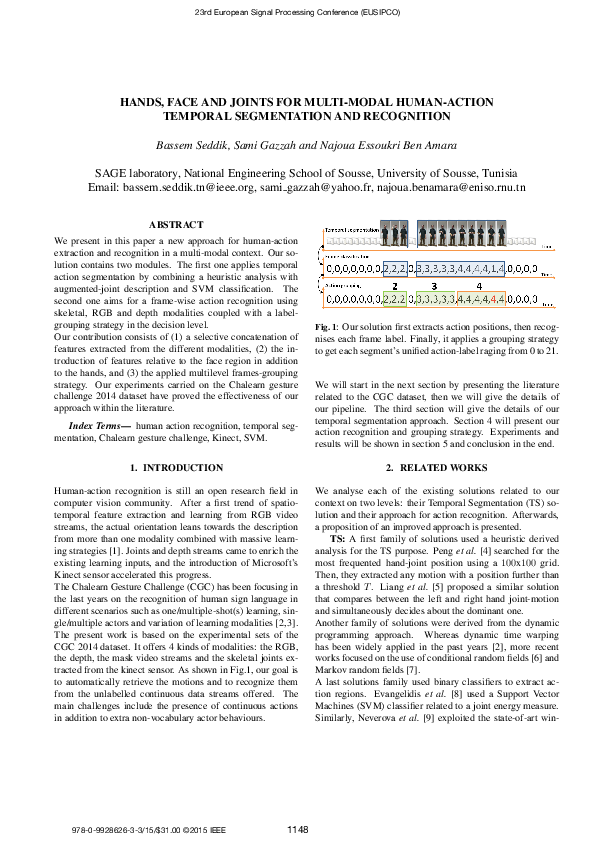 Pdf Hands Face And Joints For Multi Modal Human Action Temporal Segmentation And Recognition