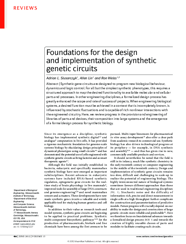 (PDF) Foundations for the design and implementation of synthetic ...