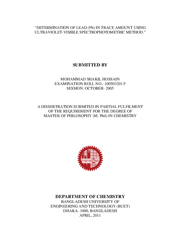 Pdf Determination Of Lead Pb In Trace Amount Using Ultraviolet Visible Spectrophotometric
