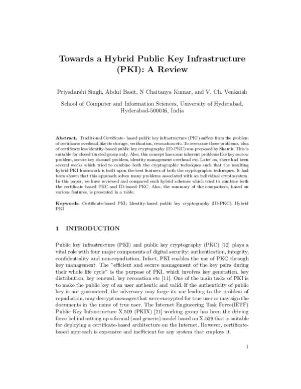 (PDF) Towards a Hybrid Public Key Infrastructure (PKI): A Review
