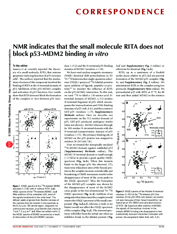 (PDF) NMR indicates that the small molecule RITA does not block p53 ...