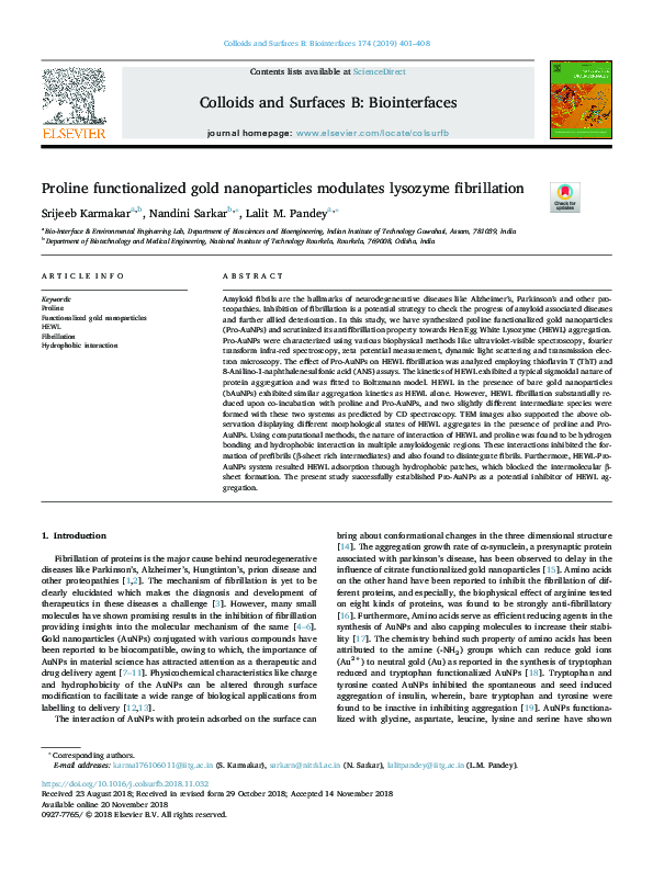 (PDF) Proline functionalized gold nanoparticles modulates lysozyme ...
